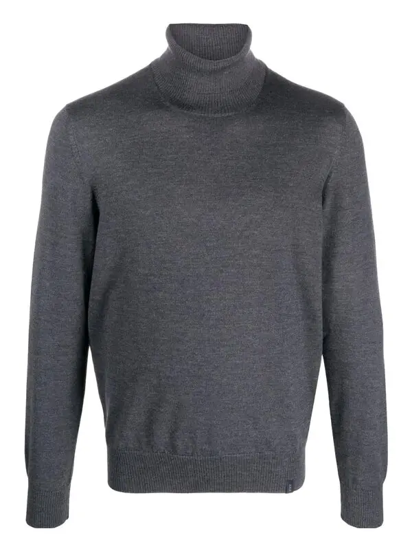 FAY Turtleneck Sweater With Ribbed Trim - Grey