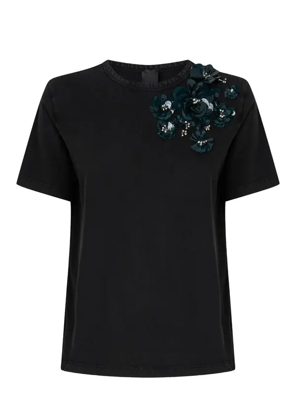 Pinko Floral Embellished T-shirt - Black
