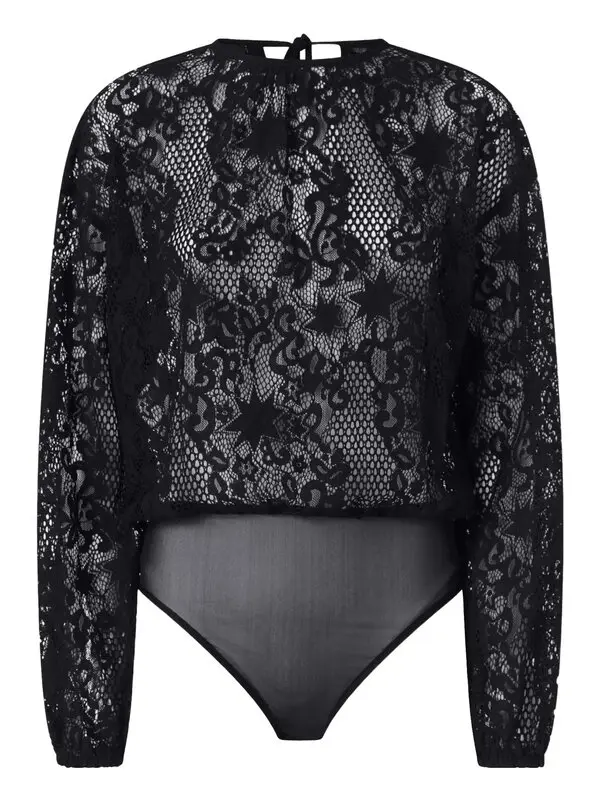 Pinko Lace Pattern Long Sleeve Bodysuit - Black