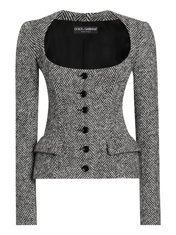 Dolce & Gabbana Herringbone Tailored Jacket - Black