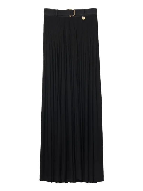 Burberry Pleated Maxi Skirt With B Buckle Belt - Black