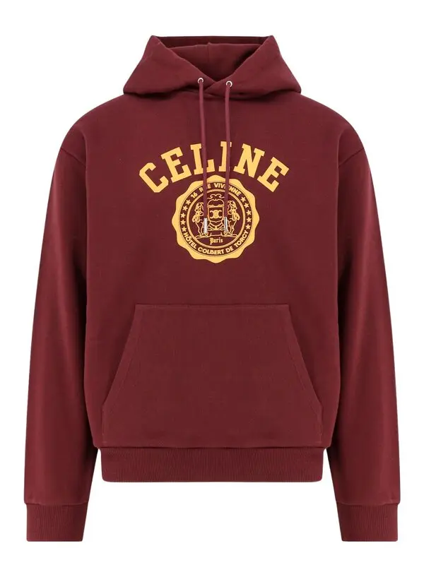 Celine Blason Hoodie In Cotton Fleece - Bordeaux Cete/ Bouton D'or
