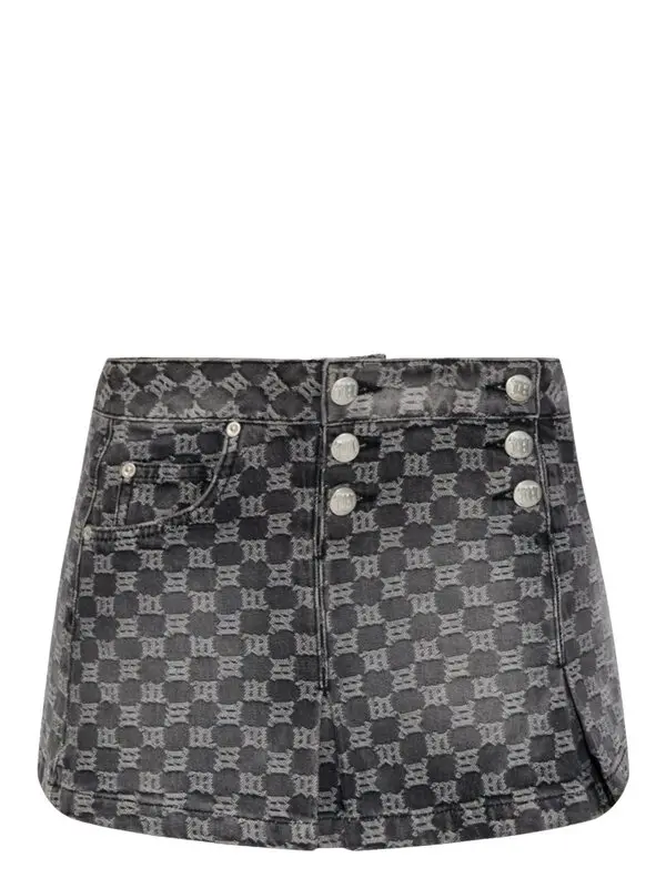MISBHV Buttoned Geometric Patterned Mini Skirt - Black