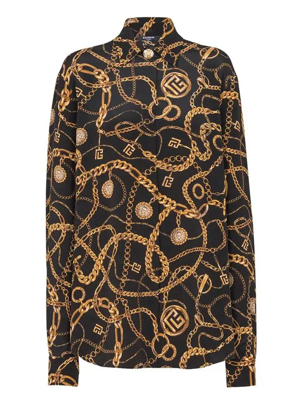Balmain All-over Graphic Printed Crewneck Shirt - Black