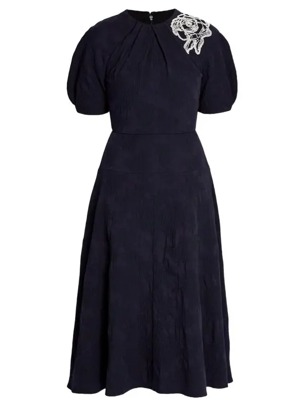 Erdem Appliquéd Cotton-blend Cloqué Midi Dress - Black