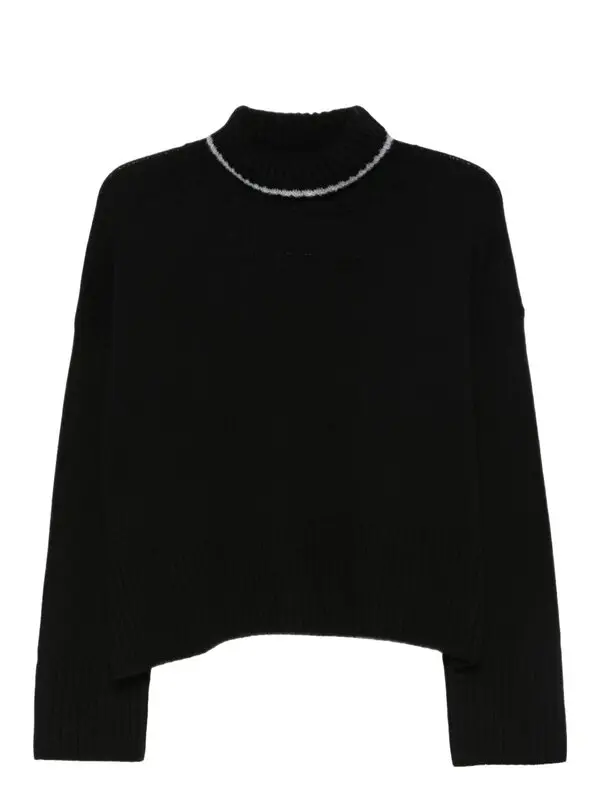 Pinko High Neck Cropped Ribbed Sweater - Black