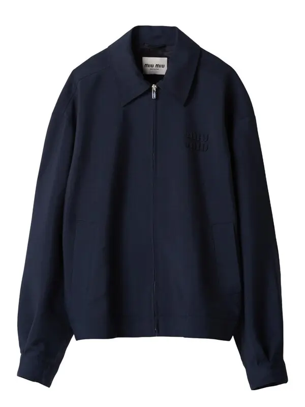 Miu Miu Logo Detailed Zip Up Jacket - Blue
