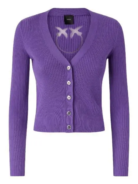Pinko Ribbed Logo Detailed Cardigan - Blue