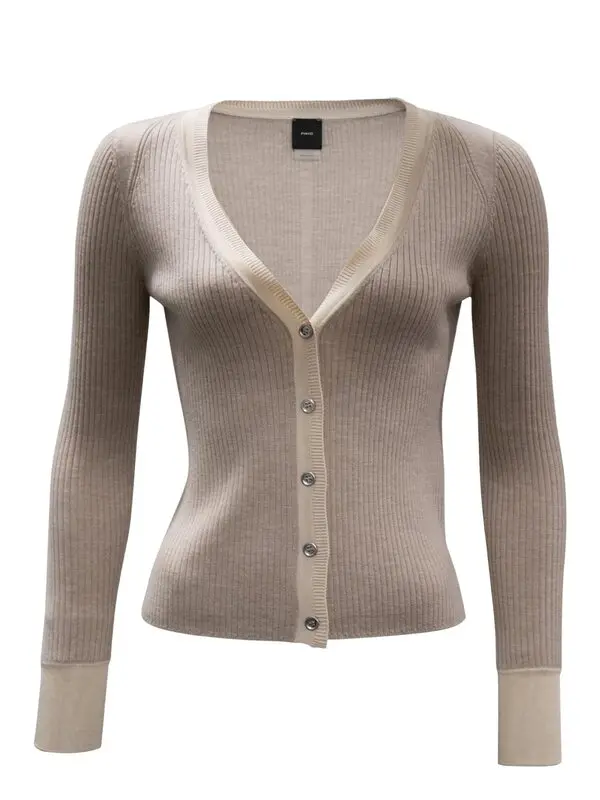 Pinko Ribbed V-neck Cardigan - Nude