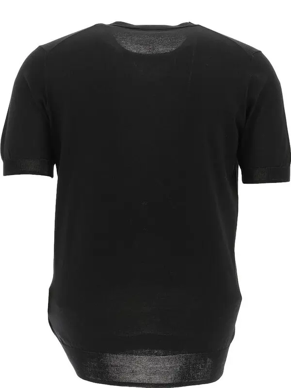 PAOLO PECORA Short Sleeve Fine Knit Top - Black