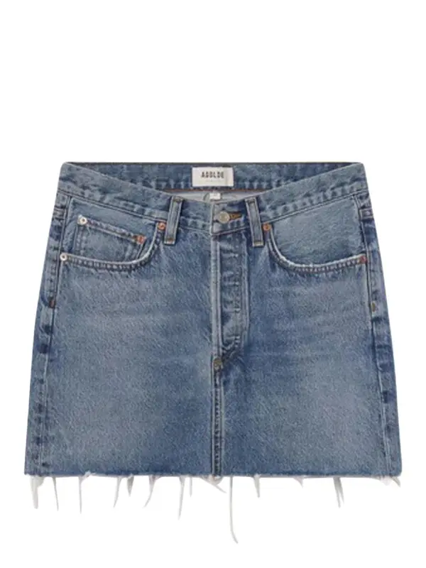 AGOLDE Denim Mini Skirt With Frayed Hem - Gray