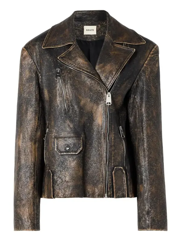 Khaite Distressed Leather Long-sleeved Jacket - Brown