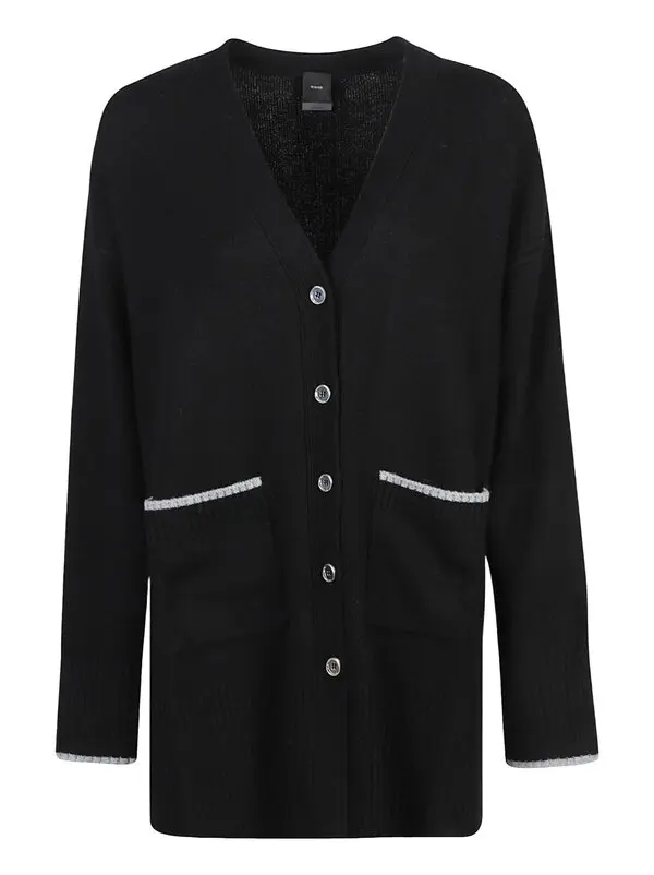 Pinko Ribbed-knit V-neck Cardigan - Black