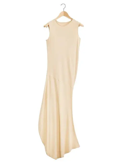 LEMAIRE Sleeveless Draped Crepe Maxi Dress - Soft Sand Color