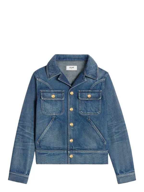 Celine Trucker Jacket In Dark Union Wash Denim - Blue