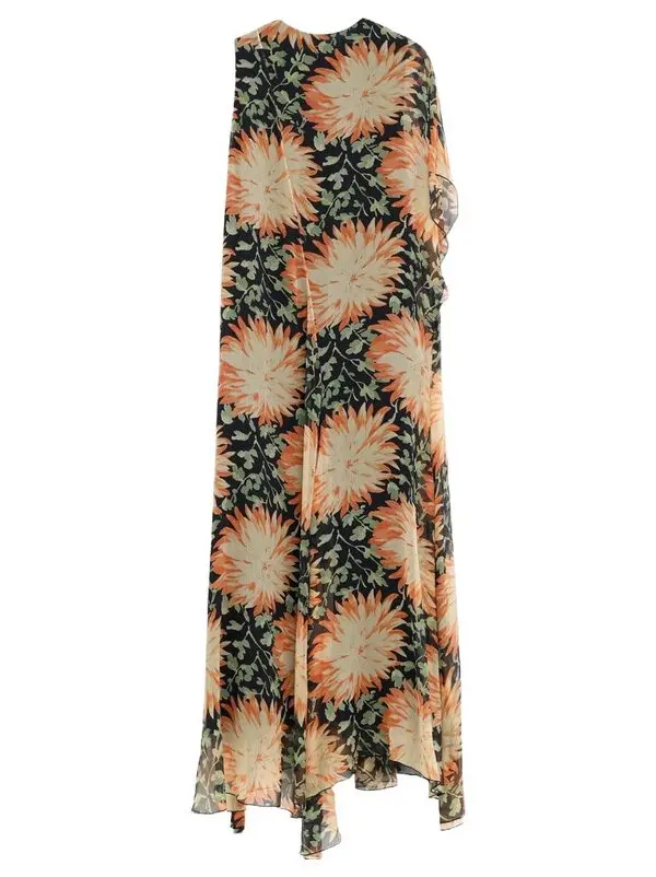 Loewe Printed Silk Maxi Dress With Asymmetrical Design - Nude