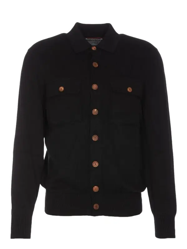 Brunello Cucinelli Buttoned Lapel Long-sleeved Sweater - Black