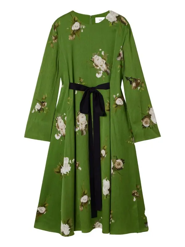 Erdem Pleated Floral Print Midi Dress - Green