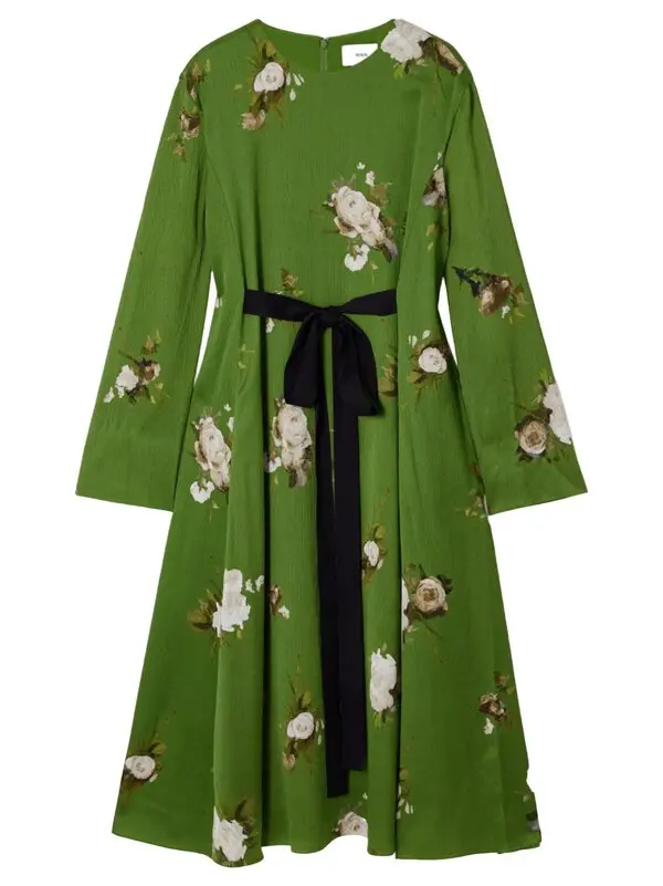 Erdem Pleated Floral Print Midi Dress - Green