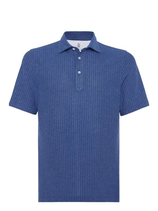 Brunello Cucinelli Ribbed-knit Polo Shirt - Blue