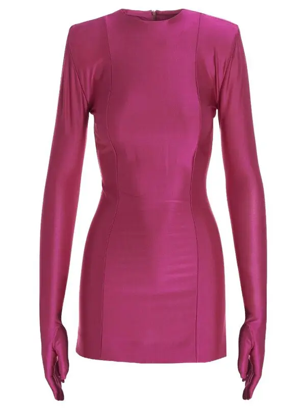 Vetements Round Neck Long Sleeve Zipper Detail Dress - Red