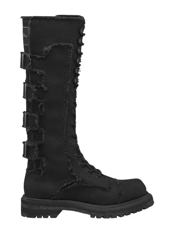 Dior Knee-high Lace-up Boots With Buckle Detail - Black