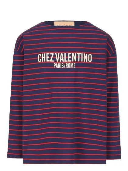 Valentino Garavani Logo Printed Striped T-shirt - Blue