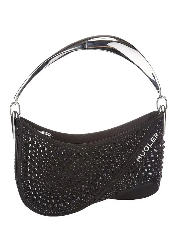 MUGLER Small Crystal Shoulder Bag - Black