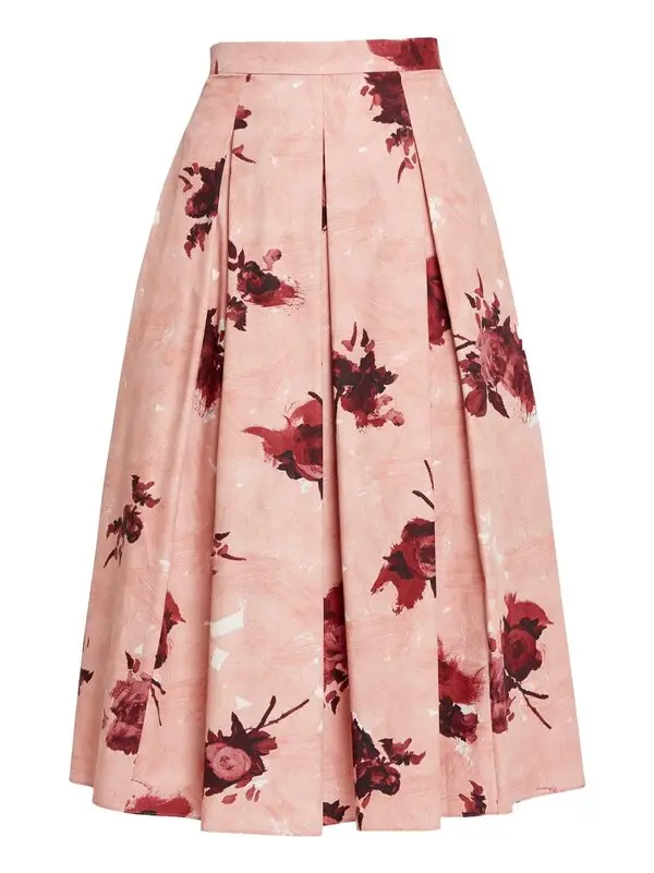 Erdem Pleated Rose-print Midi Skirt - Pink