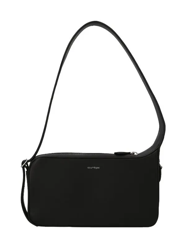 COURREGES Courrèges Logo Plaque Zip-up Shoulder Bag - Black