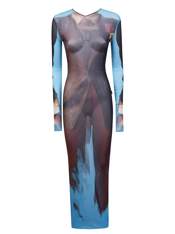 JEAN PAUL GAULTIER Long Sleeve Printed Maxi Dress - Multi-color