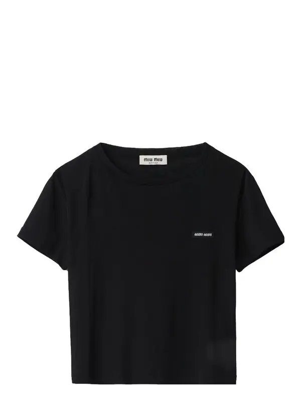 Miu Miu Logo Patch Crewneck T-shirt - Black