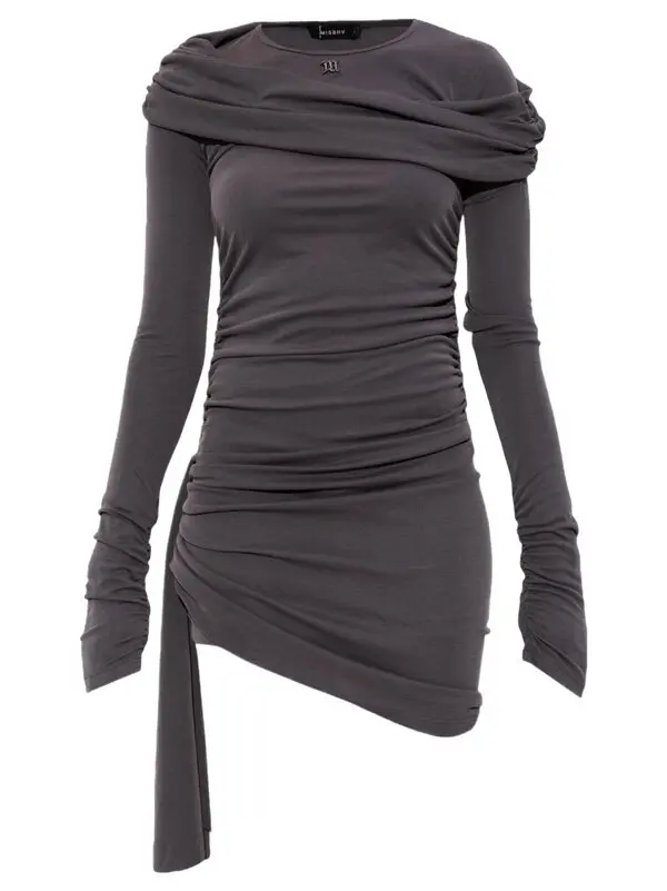 MISBHV Draped Ruched Asymmetrical Mini Dress - Black