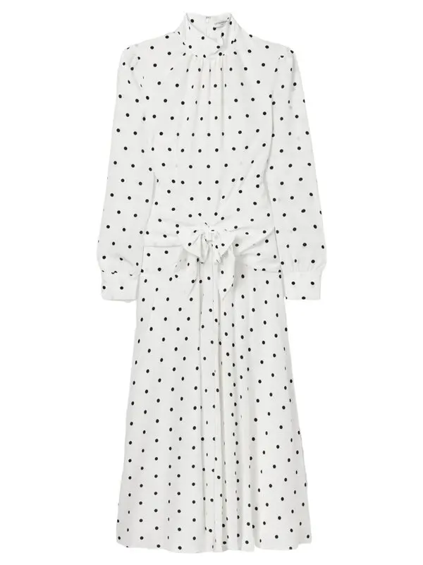Alessandra Rich Long Sleeve Polka Dot Dress - White