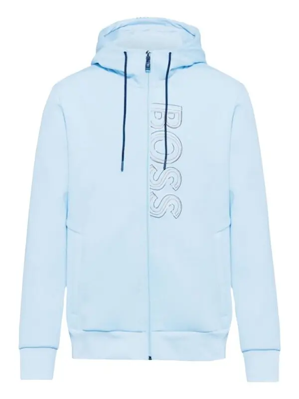 Hugo Boss Logo Embroidered Zip-up Hoodie - Blue