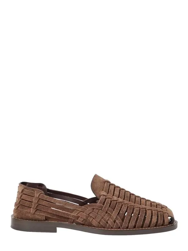 Brunello Cucinelli Woven Almond Toe Flat Sandals - Brown
