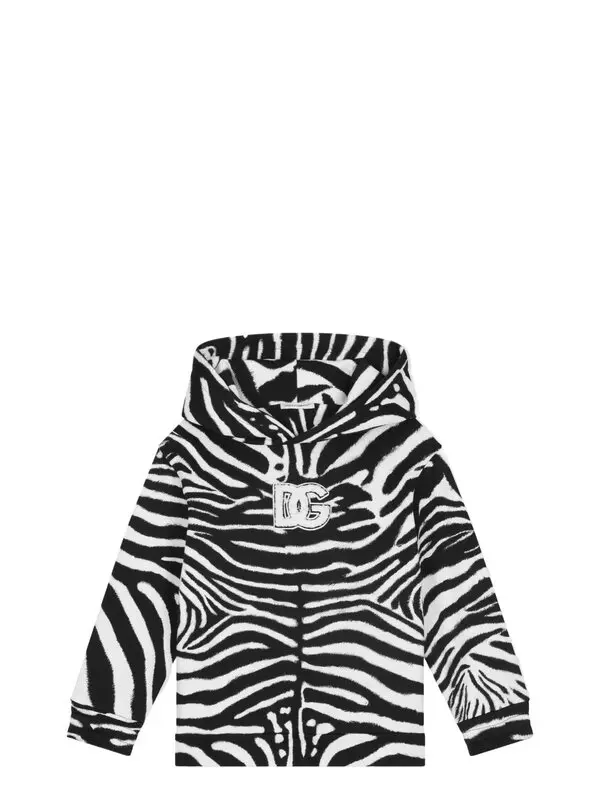 Dolce & Gabbana Zebra Print Cotton Hoodie - Black