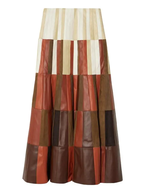 Gabriela Hearst Patchwork Pleated Midi Skirt - Brown