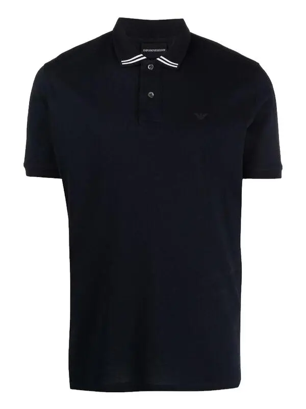 Emporio Armani Navy Blue Logo Embroidered Polo Shirt - Black