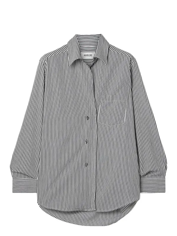 AGOLDE Aris Striped Crepe Shirt - Stripe Blue