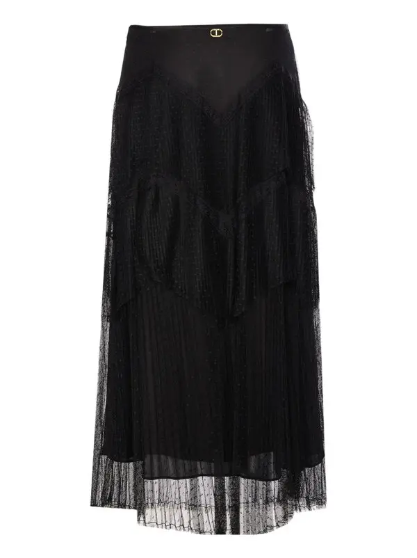 TWINSET Pleated Tiered Midi Skirt - Black