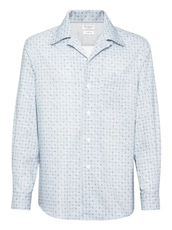 Brunello Cucinelli Geometric-pattern Cotton Shirt - White