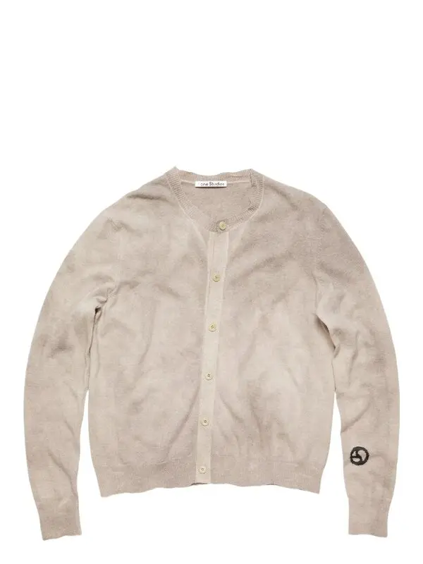 Acne Studios Buttoned Crewneck Sweater With Logo Jacquard - Nude