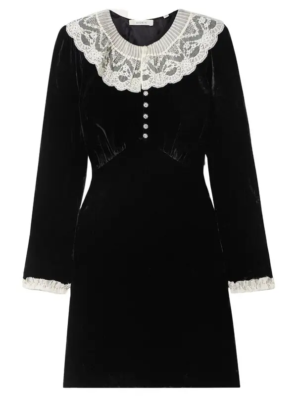 DÔEN Velvet Dress With Lace Trim - Black