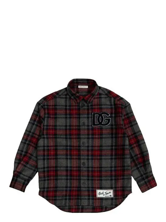 Dolce & Gabbana Plaid Check Shirt With Dg Logo - Grey