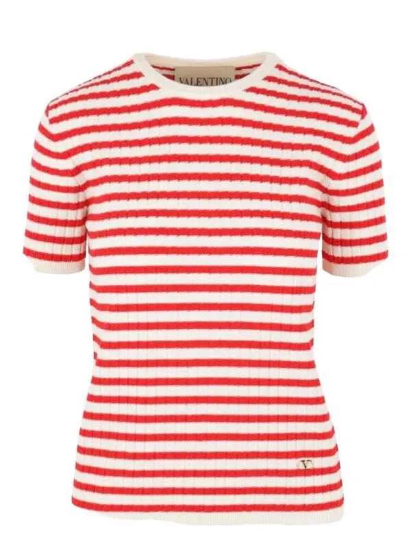 Valentino Garavani Striped Crewneck Jumper - Red