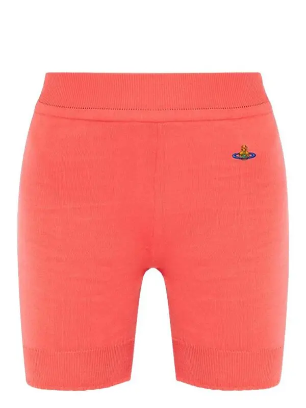 VIVIENNE WESTWOOD Logo Embroidered Ribbed-knit Stretch Shorts - Orange