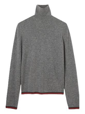 Gucci Fine Cashmere Turtleneck Jumper With Web Stripe Trim - Grey