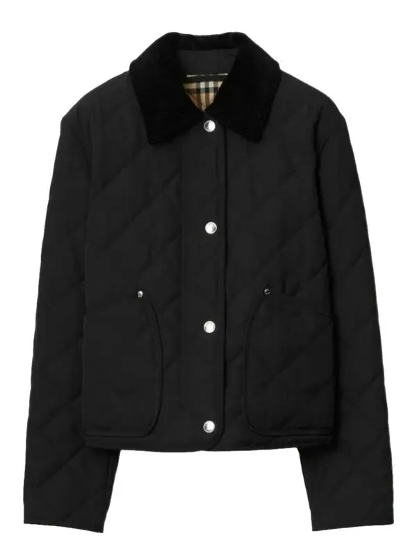 Burberry Quilted Jacket With Corduroy Collar - Black
