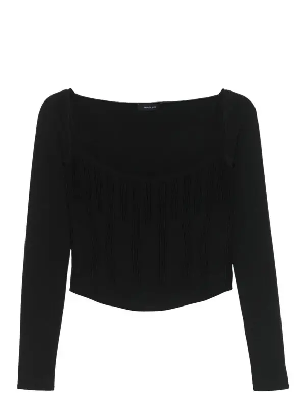 MUGLER Long Sleeve Square Neck Bodice - Black